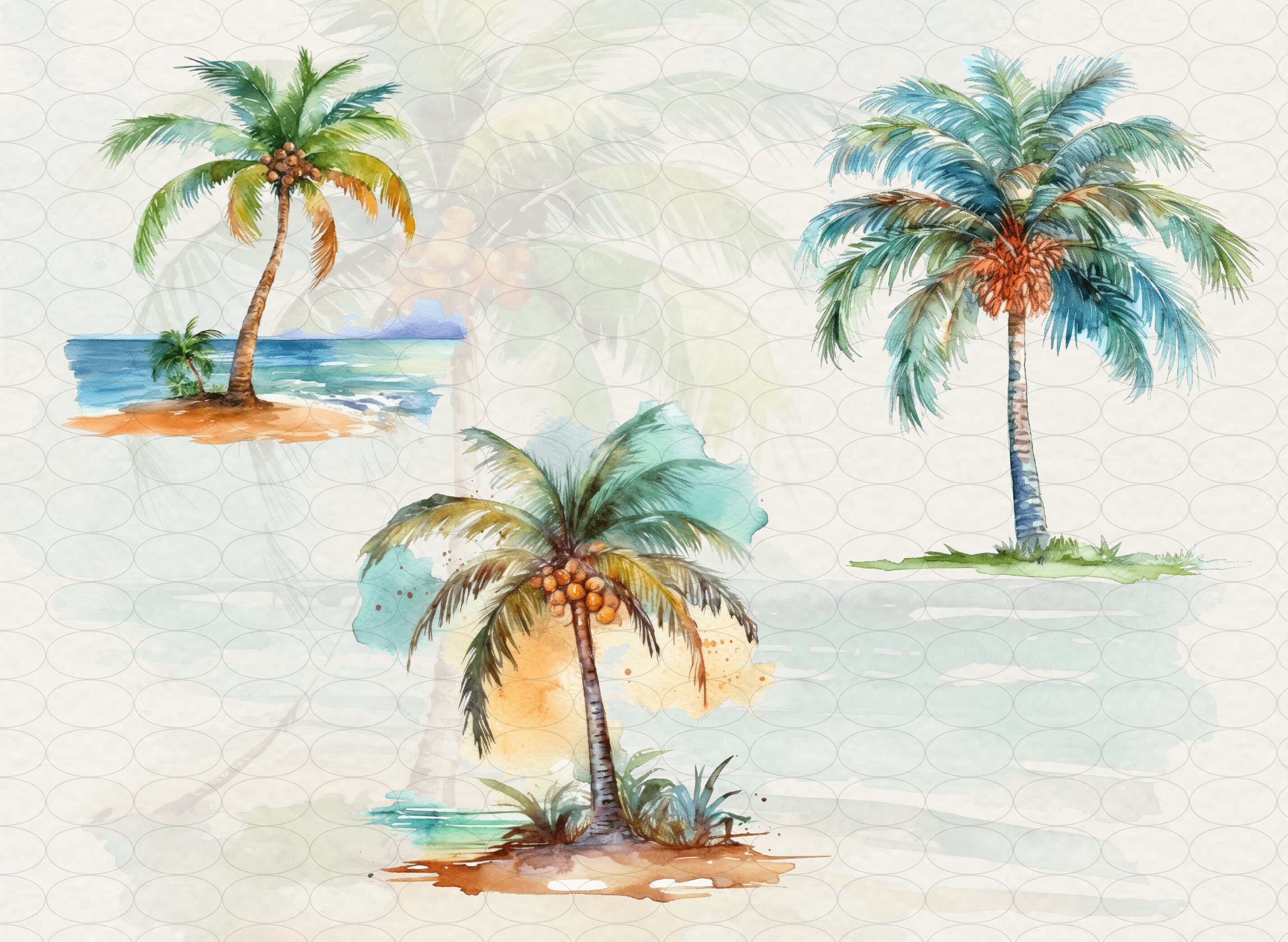 Watercolor Palm Trees Clipart 19 Png Tropical Island Palms - Etsy