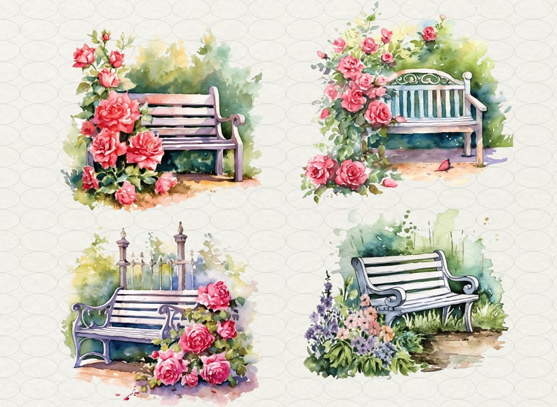 Watercolor Flower Bench Clipart Wedding Bench Bench Clipart - Etsy
