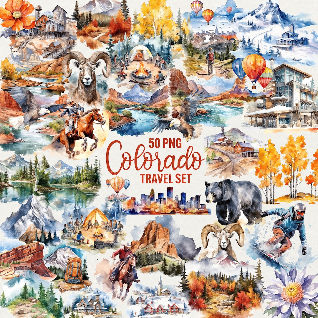Watercolor Colorado Clipart, 50 Png Colorado Landscapes Clipart ...