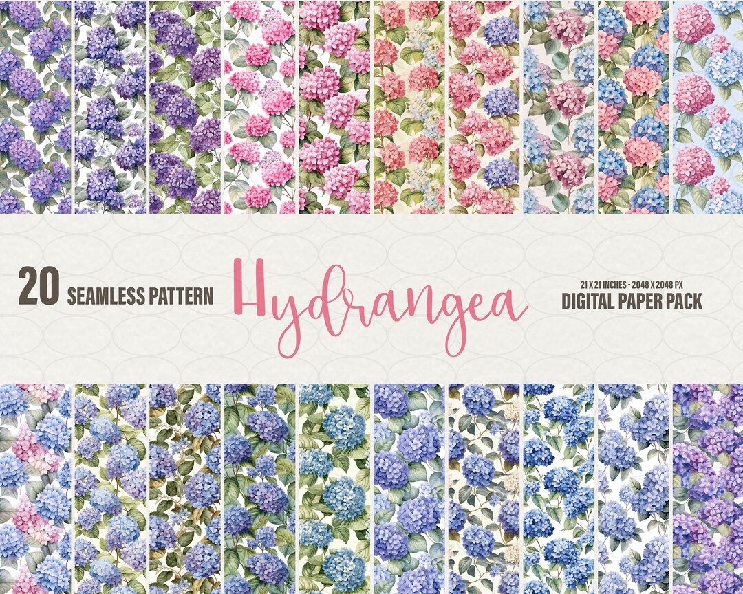 Hydrangea Flower Digital Paper, 20 Hydrangea Seamless Patterns, Flower ...