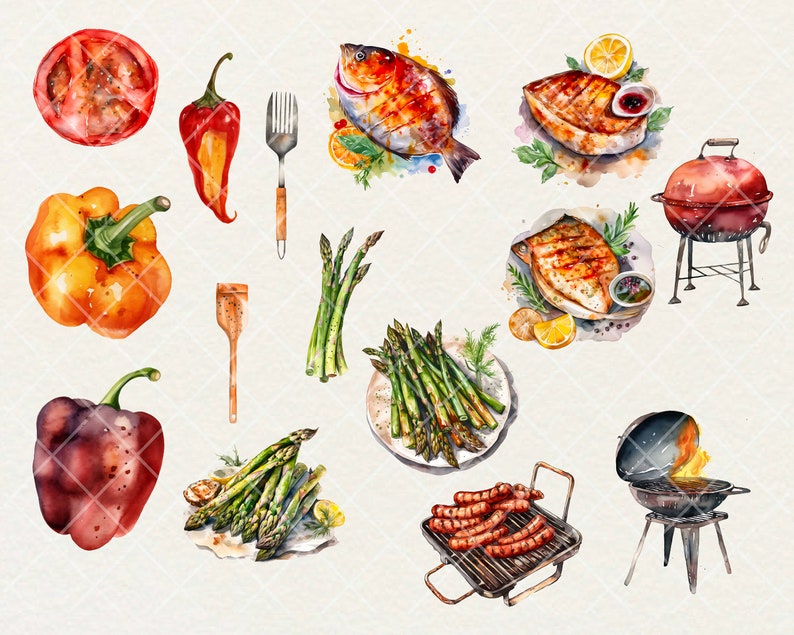 BBQ Clipart GRILL Bundle 26 PNG Delicious Grilled Steak Bbq - Etsy