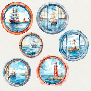 Watercolor Sea Window View Clipart, Nautical Windows 28 Png Watercolour ...