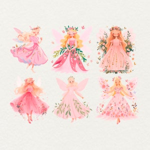 Watercolor Fairy Girls Clipart, 28 Png Pink Fairies, Floral Fantasy ...