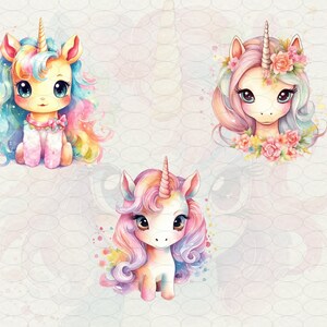 Cute Unicorn Watercolor Clipart Png, Kawaii Unicorn Сlip Art, Cute ...