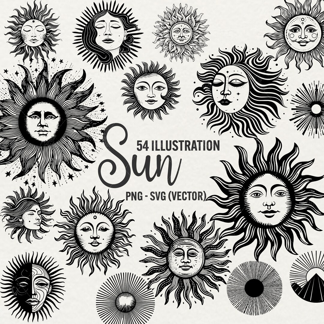 Celestial Sun Svg, 54 PNG and SVG Magic Sun Fantasy Clipart, Sun Face ...