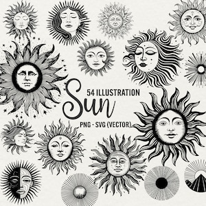 Celestial Sun Svg, 54 PNG and SVG Magic Sun Fantasy Clipart, Sun Face ...