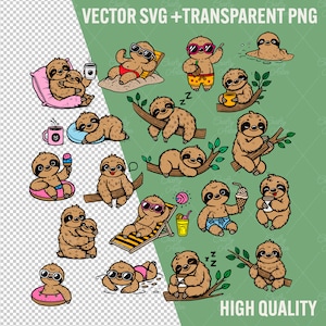 Sloth Clipart Bundle, Cute Sloth Png, Sloth Svg Vector, Cute Animal ...
