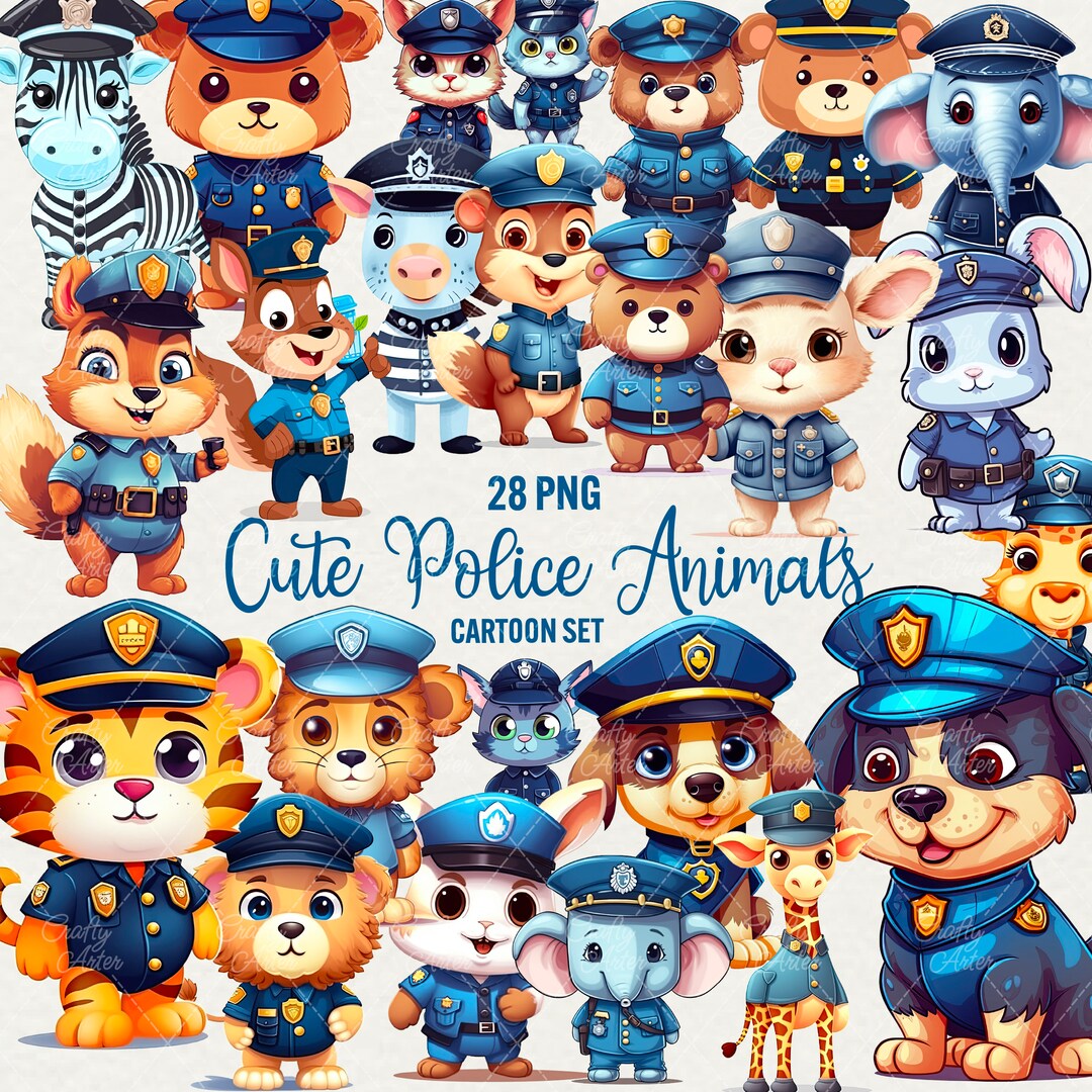 Cute Police Animals Clipart, 28 PNG Animal Clipart, Cartoon Kids ...