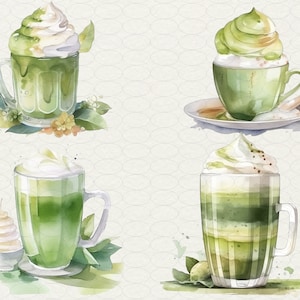 Matcha Latte Clipart - Green Tea Latte Drink Watercolor Matcha Latte 24 ...