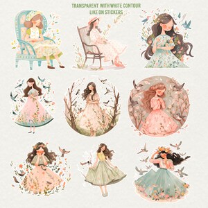 Spring Girls Watercolor Clipart, 39 PNG Cute Spring Girl, Cozy ...