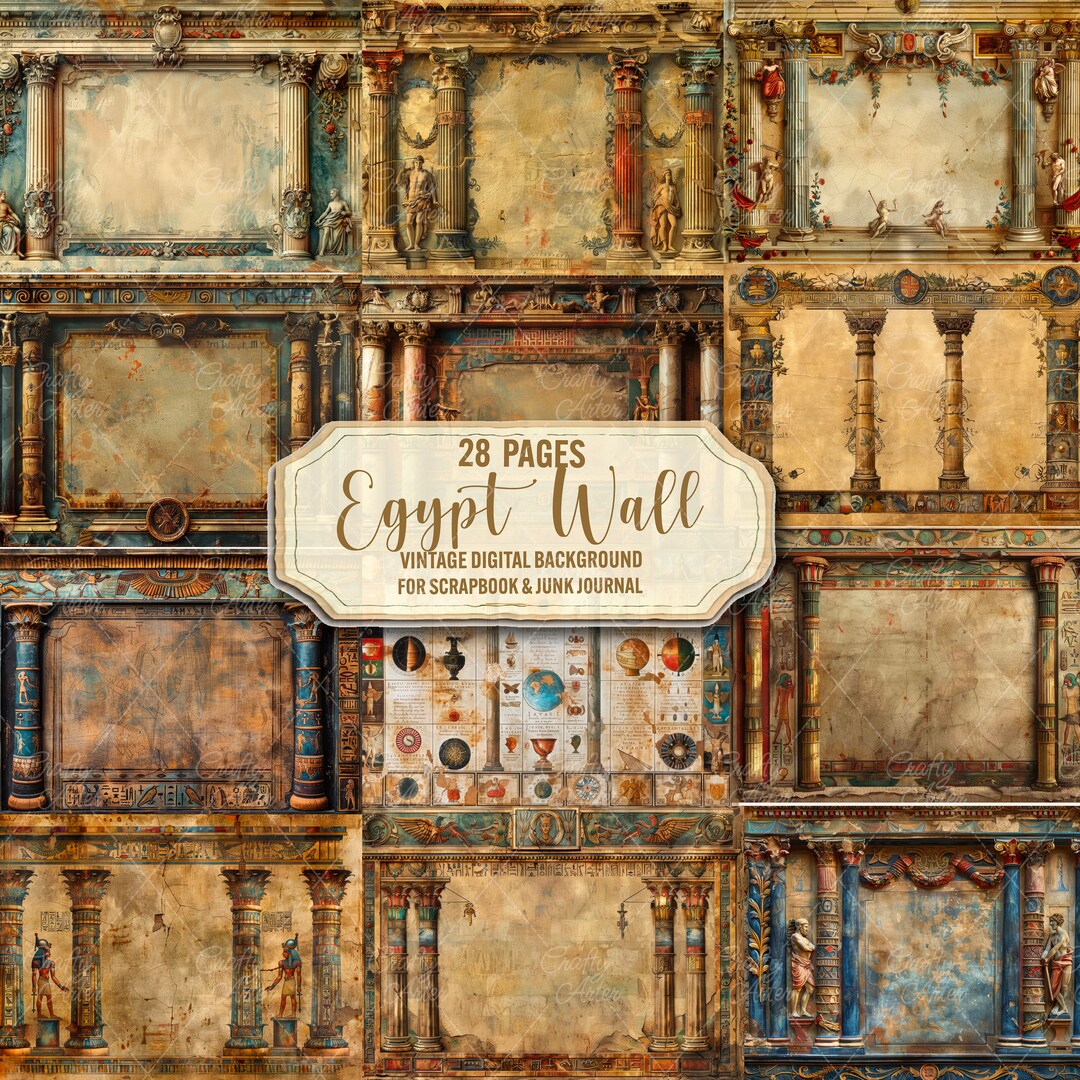 Egypt Wall Digital Paper, 28 Printable Egypt Cards, Vintage Scrapbook ...