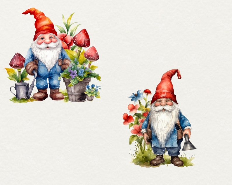 Watercolor Garden Gnome Clipart: Floral Fantasy PNG (commercial Use) - Etsy
