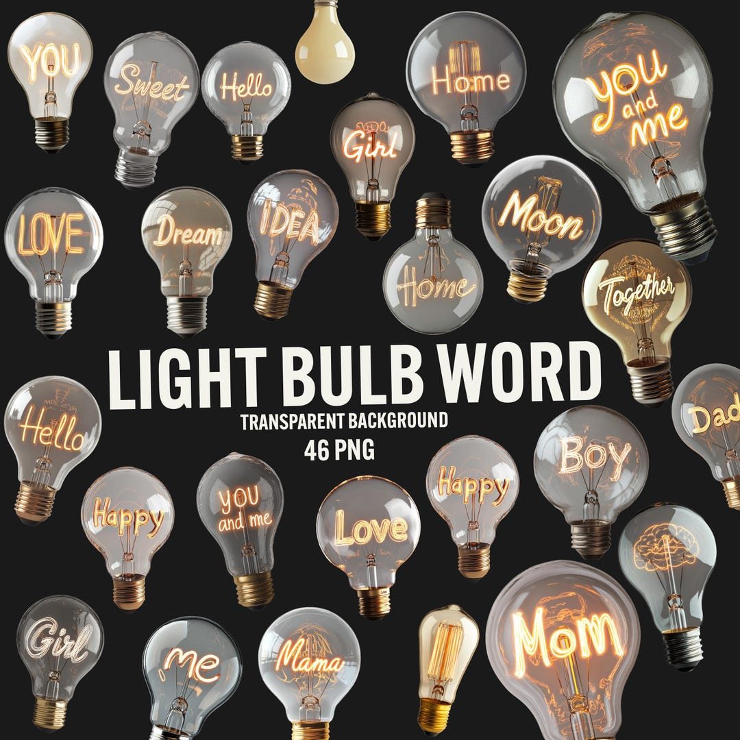 Light Bulb Word PNG Clipart: Neon Sign Letters (digital Download) - Etsy
