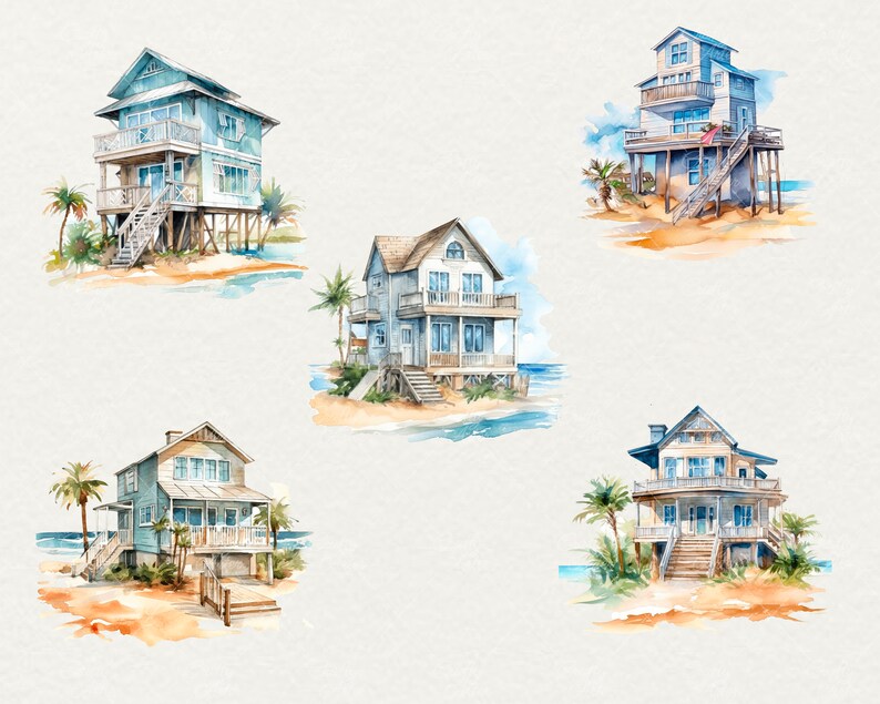 Watercolor Beach House Clipart: Tropical Island PNG (commercial Use) - Etsy