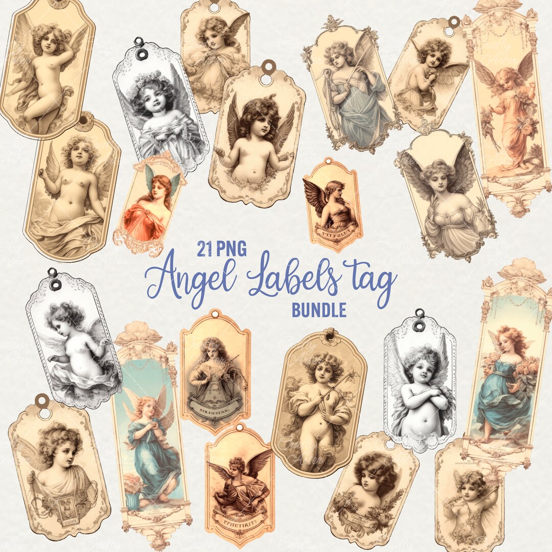 Angel Clipart PNG Labels 21 Printable Victorian Stickers Vintage Angel ...