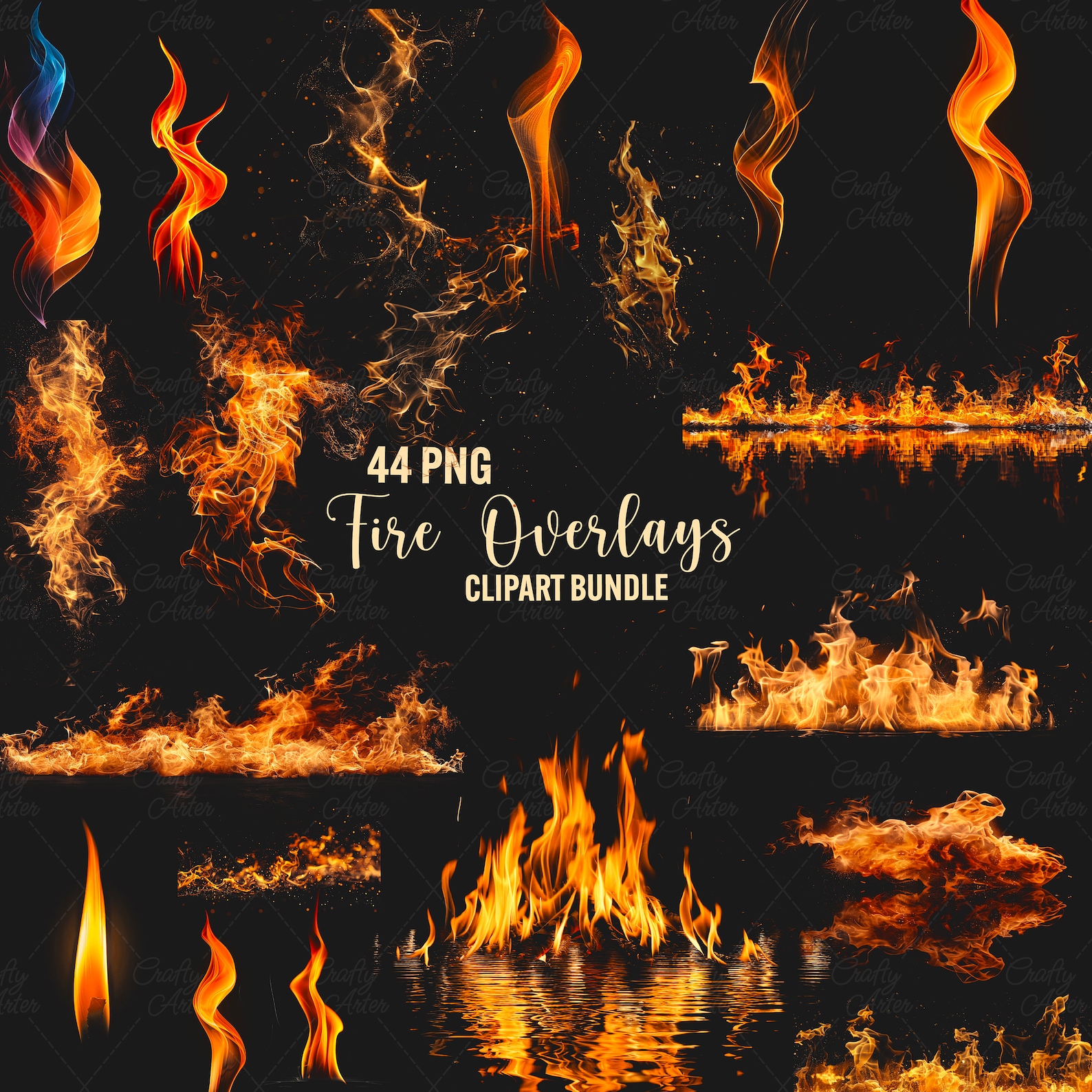Fire Overlays Clipart: 44 Flame Effects, Transparent PNG (digital ...