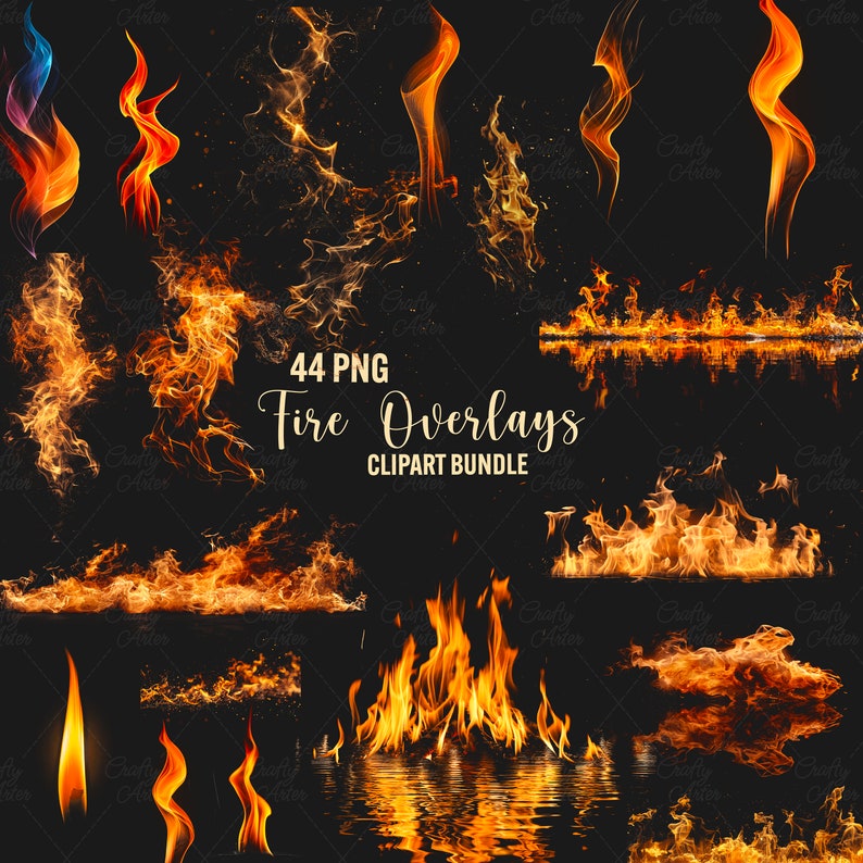 Fire Overlays Clipart: 44 Flame Effects, Transparent PNG (digital ...