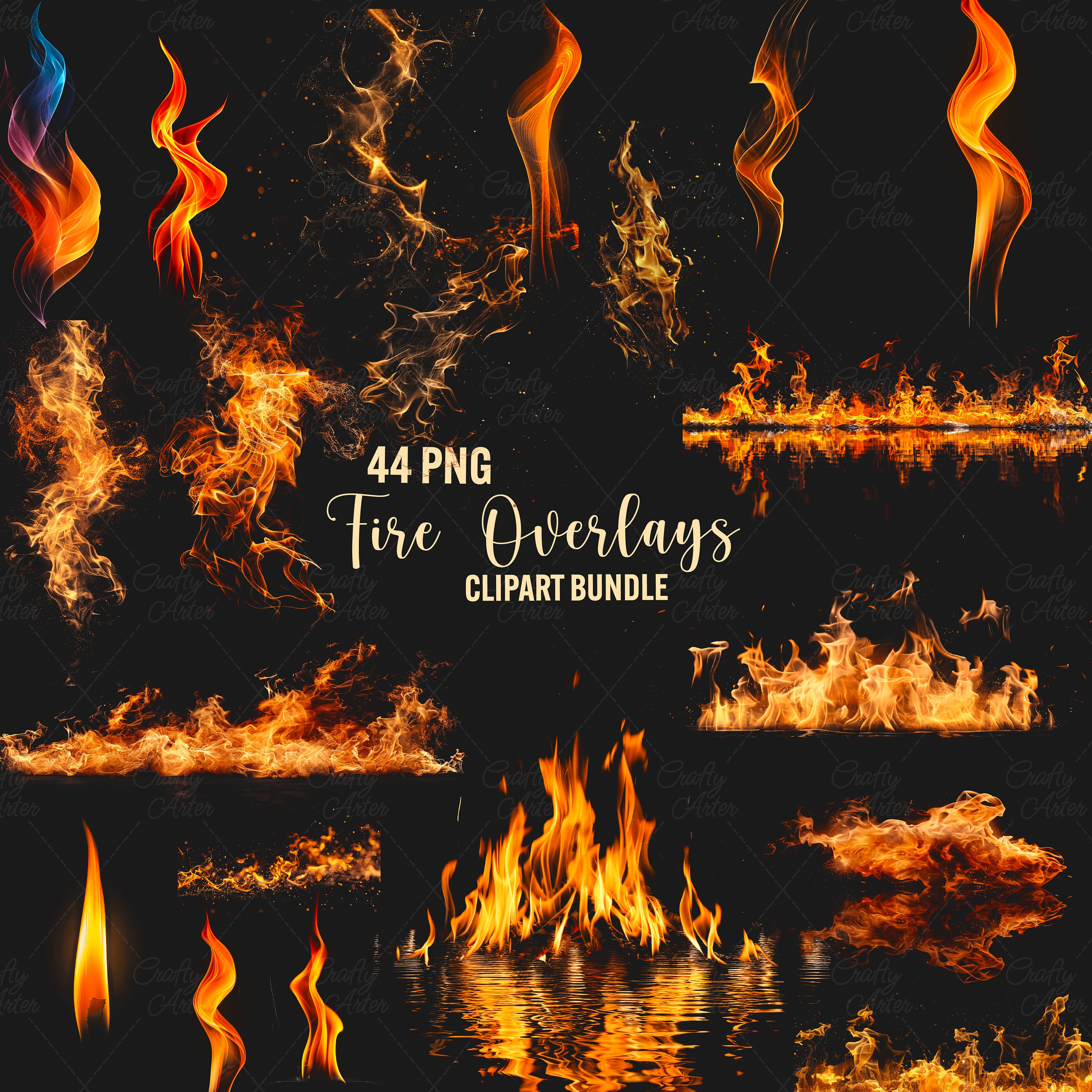 Fire Overlays Clipart: 44 Flame Effects, Transparent PNG (digital ...