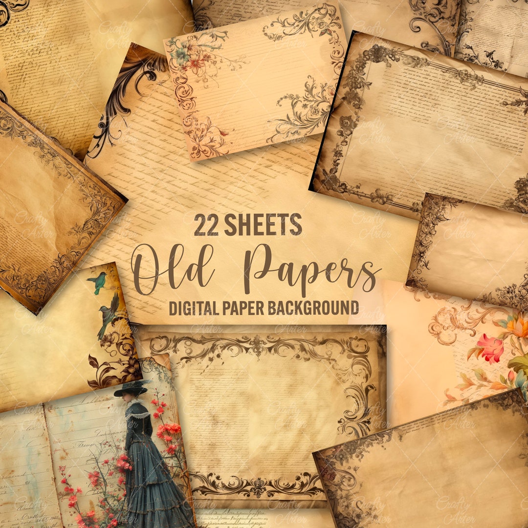 Printable Digital Old Papers Clipart, 22 Vintage Pages, Paper for Print ...