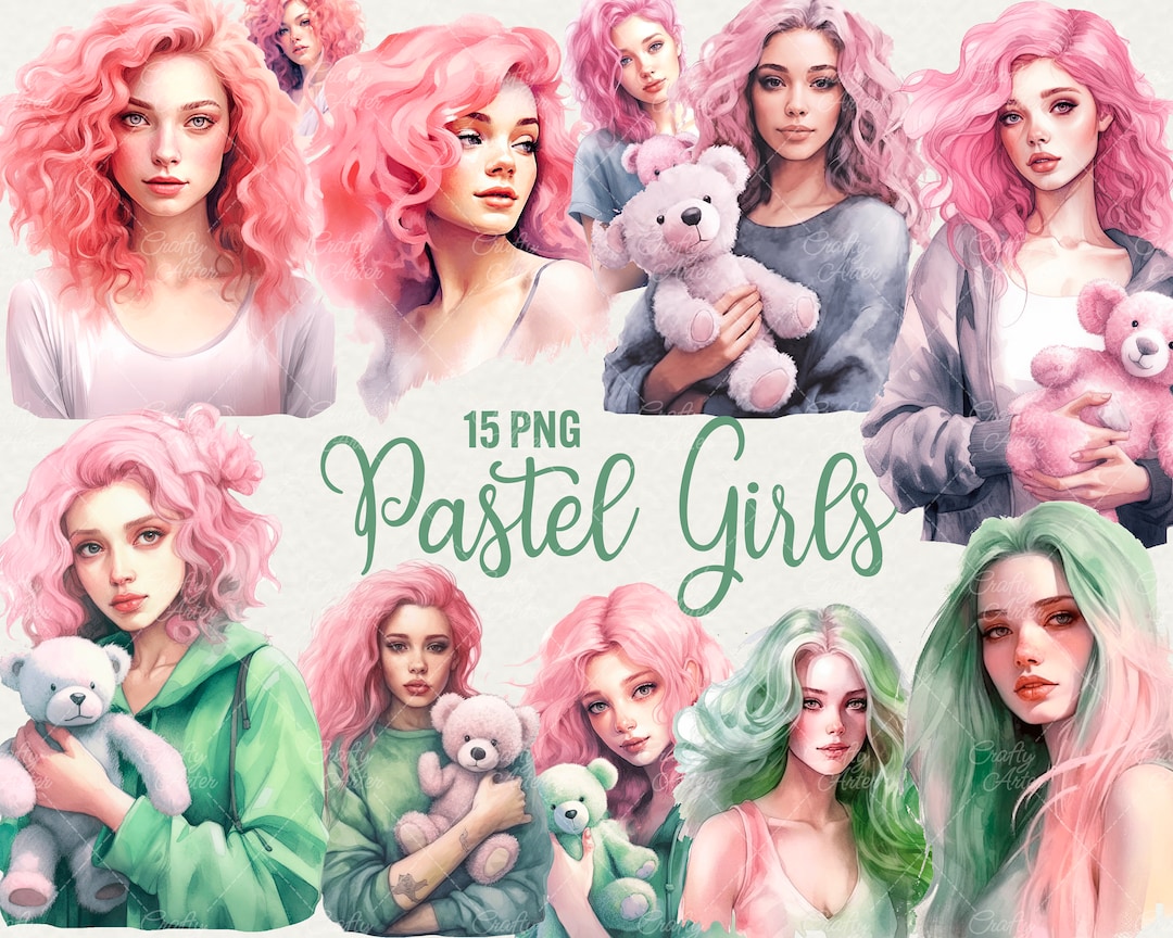 Beautiful Pastel Girl Clipart, Girl Watercolor Clipart, 15 PNG ...