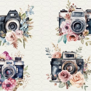 Floral Vintage Cameras Clipart, Spring Flowers Clipart, 20 Png ...
