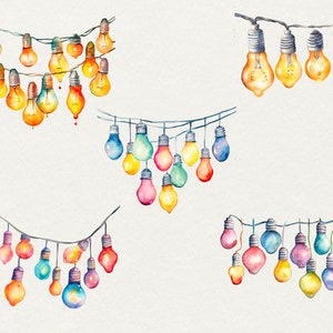 Watercolor Light Bulb Clipart 30 PNG Light Bulbs Clip Art Garland Junk ...