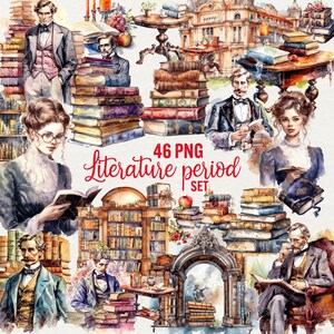 Watercolor Books Clipart, 46 PNG Literature Bookworm Reading Graphics ...
