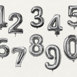 Silver Foil Balloons Clipart, Foil Balloon Numbers Clipart 24 PNG Clip ...
