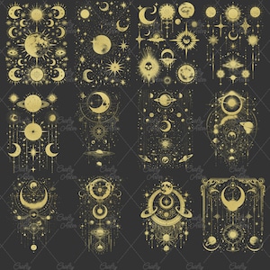 Celestial Gold Overlays Clipart, 40 Png Gold Celestial Bodies, Magic ...