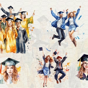 Watercolor Graduation Clipart: Student & University Illustrations (32 ...
