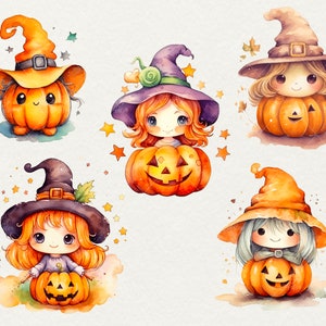 Watercolor Witch Pumpkin Clipart, Watercolor Cute Magic Halloween ...