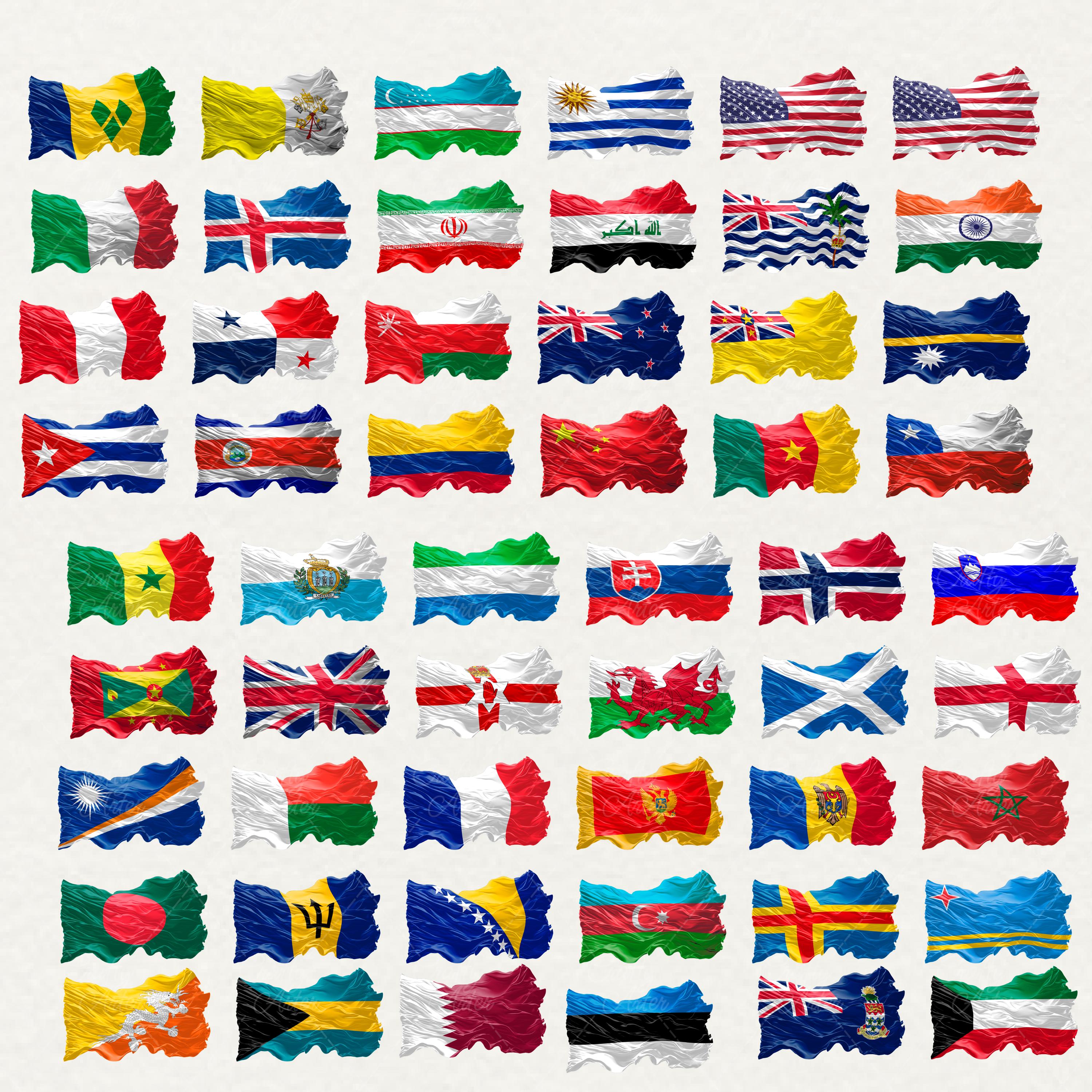 World Flags Clipart: 254 National Flags PNG Graphics (digital Download ...