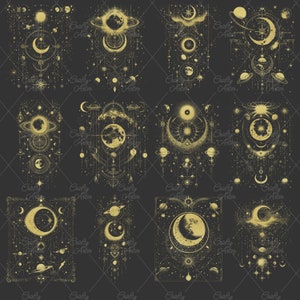 Celestial Gold Overlays Clipart, 40 Png Gold Celestial Bodies, Magic ...