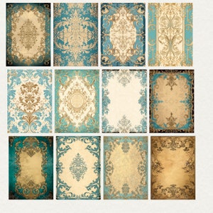 Blue Damask Digital Paper, 32 Printable Cards, Damask Pages, Blue ...