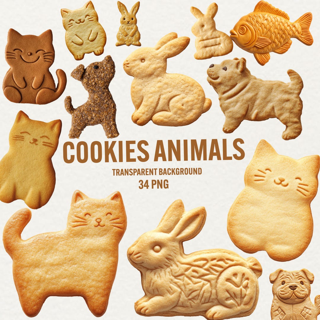 Animal Cookie Clipart, Cute Biscuit Animals Illustrations, Digital ...