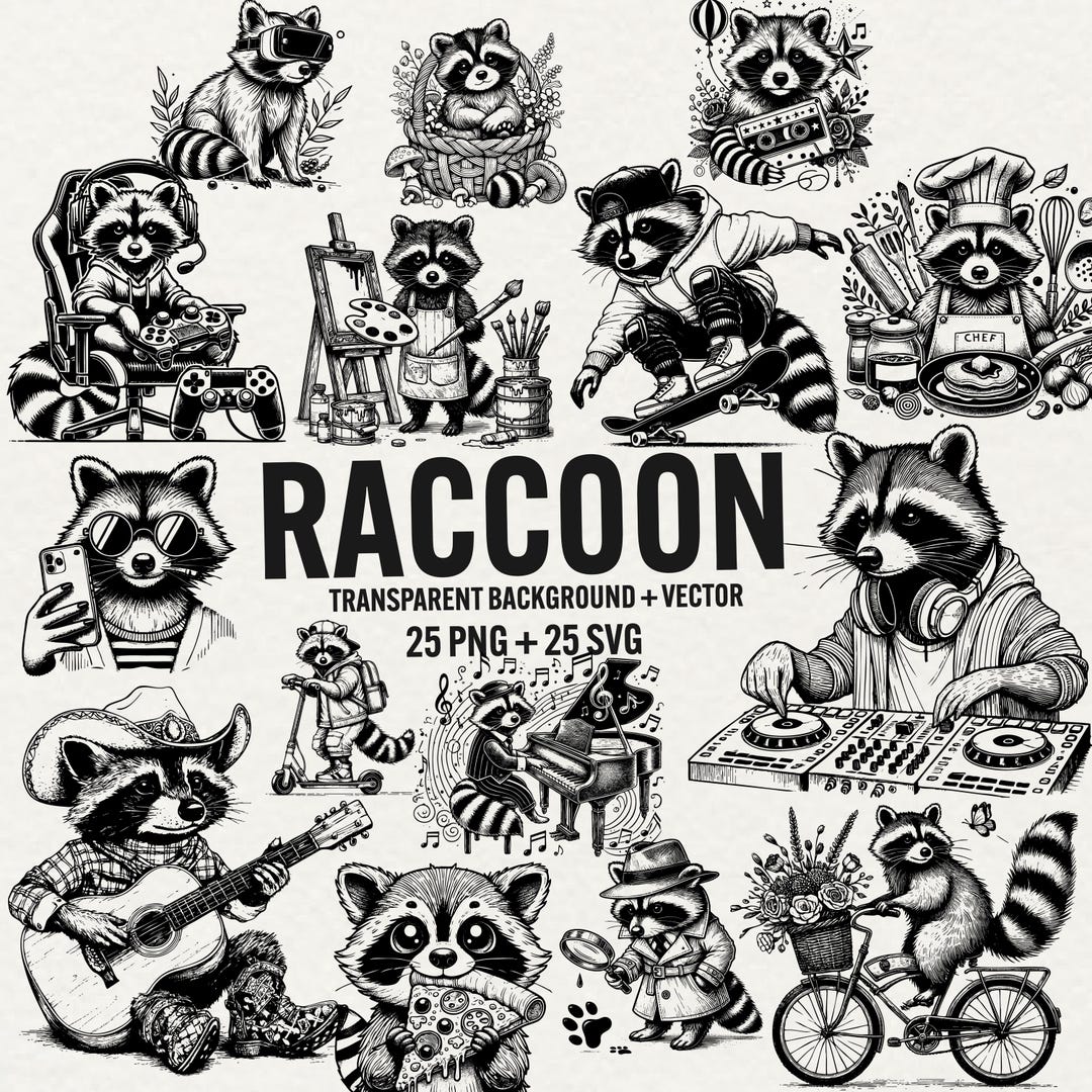 Cute Raccoon Svg Png Clipart, Raccoon Svg, Funny Raccoon Png, Animal ...