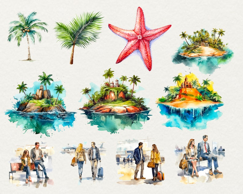 Watercolor Travel Clipart 72 PNG World Travel Travel Summer - Etsy