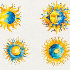 Watercolor Celestial Sun Clipart: 20 PNG Fantasy Illustrations - Etsy