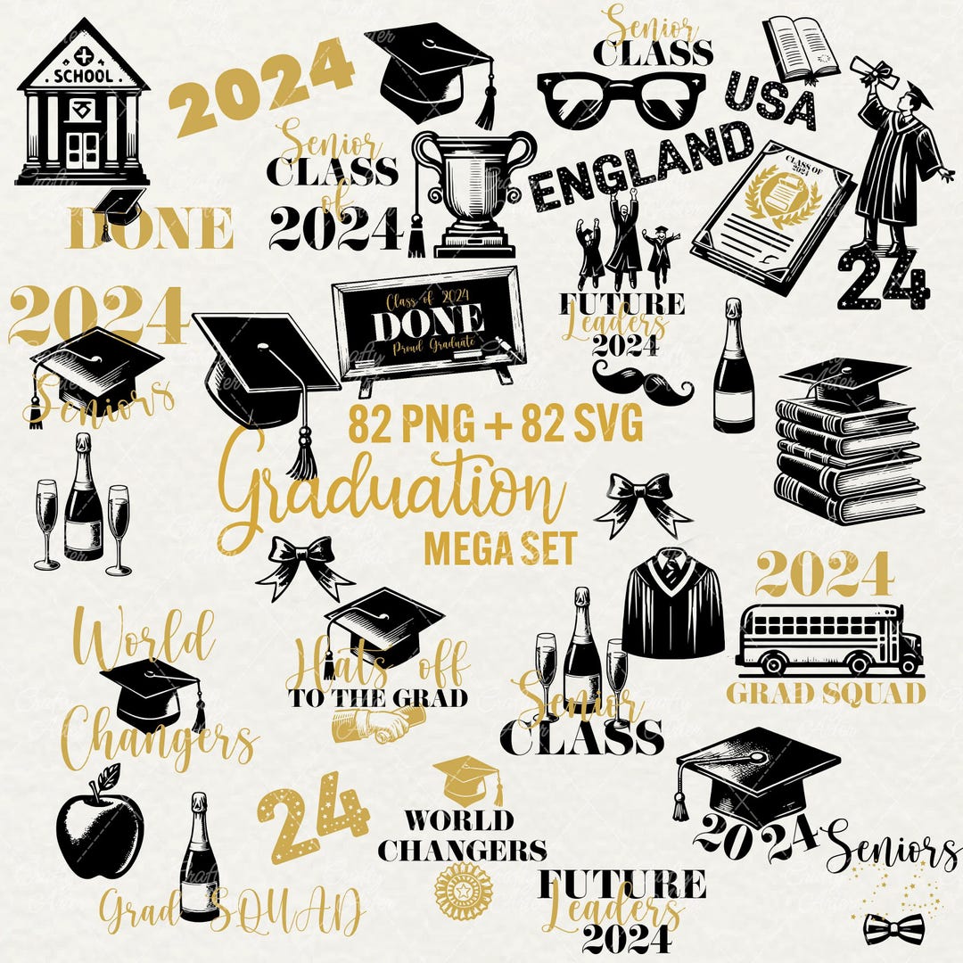 Graduation Clipart Set, 82 Png and Svg Graduation Cap Senior, Class of ...
