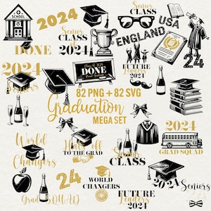 Graduation Clipart Set, 82 Png and Svg Graduation Cap Senior, Class of ...