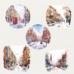 Christmas London Clipart, 39 Png Watercolor Snowy London Winter ...
