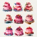 Watercolor Pink Cakes Clipart, 30 PNG Birthday Cake, Elegant Wedding ...