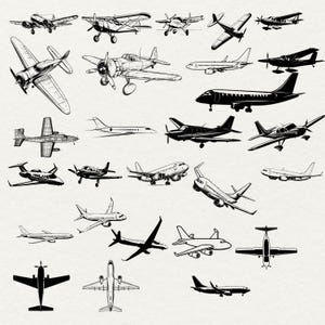Airplane Clipart Bundle PNG SVG, Vintage & Modern Plane Illustration ...