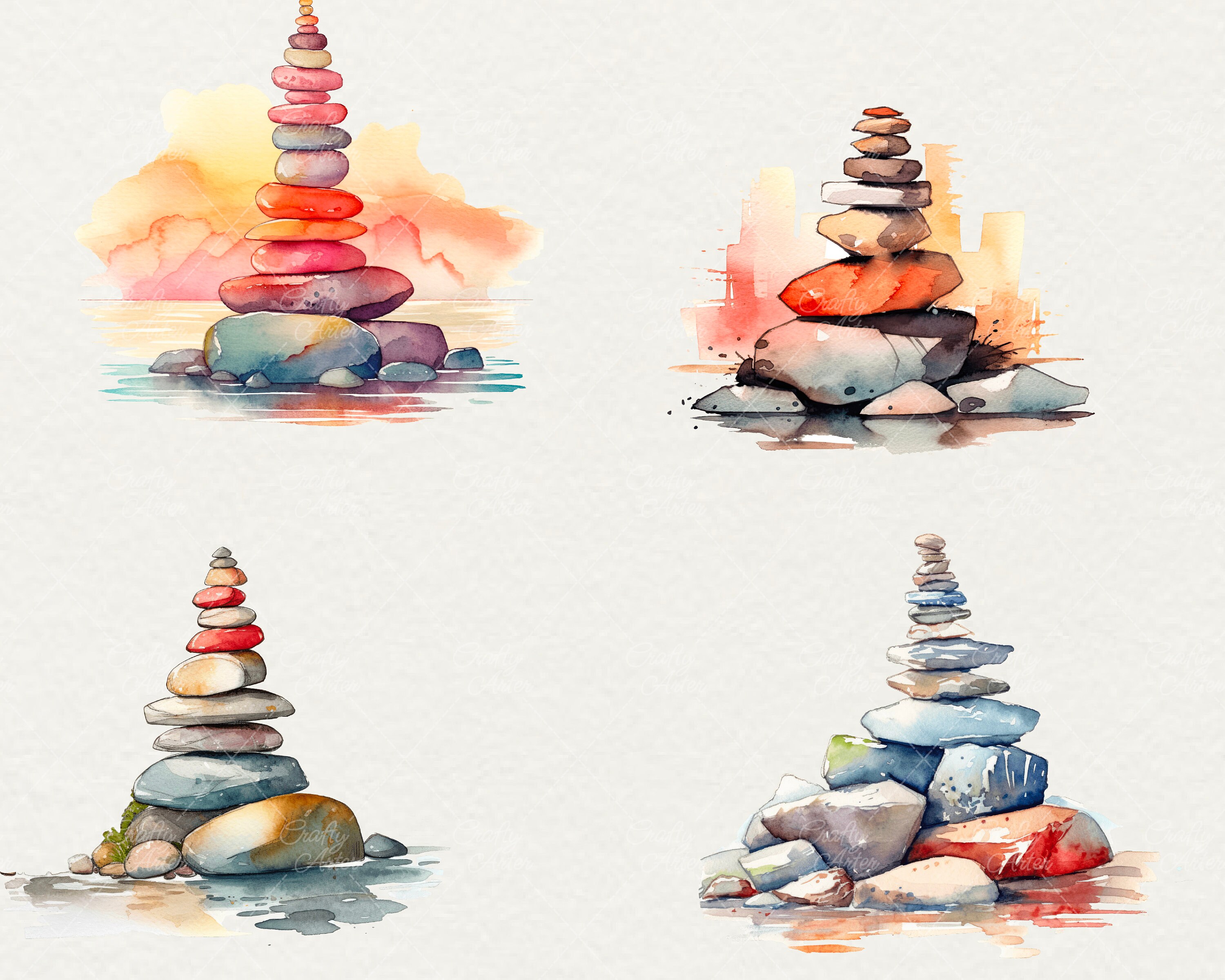 Watercolor Stone Cairns Clipart 26 Png Watercolor Balance - Etsy
