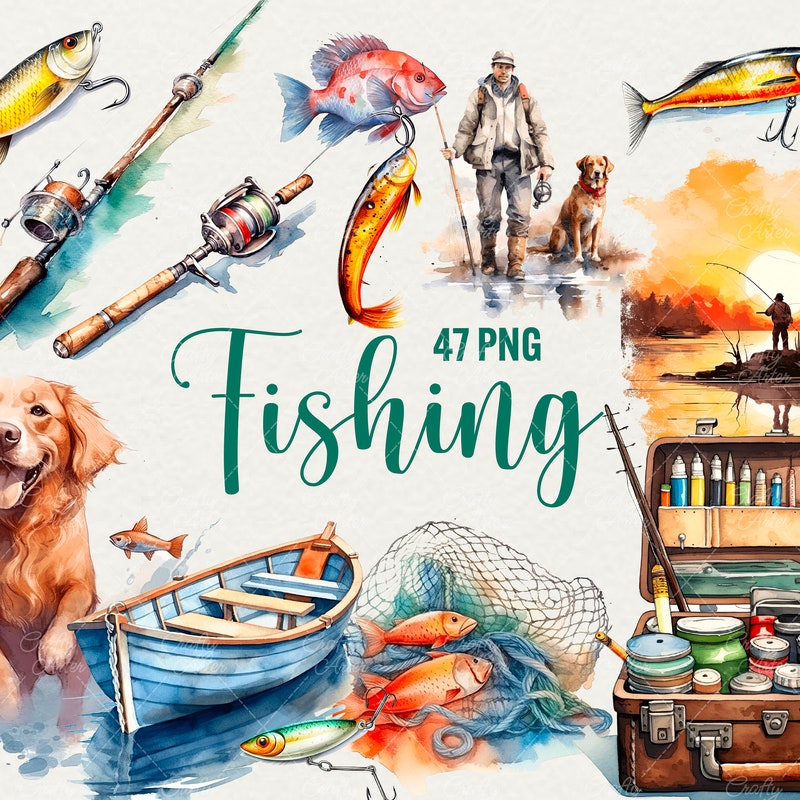 Fishing Watercolor - Etsy