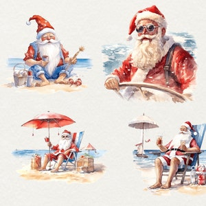 Watercolor Santa Vacation Clipart, 23 Png Christmas Clipart Winter ...