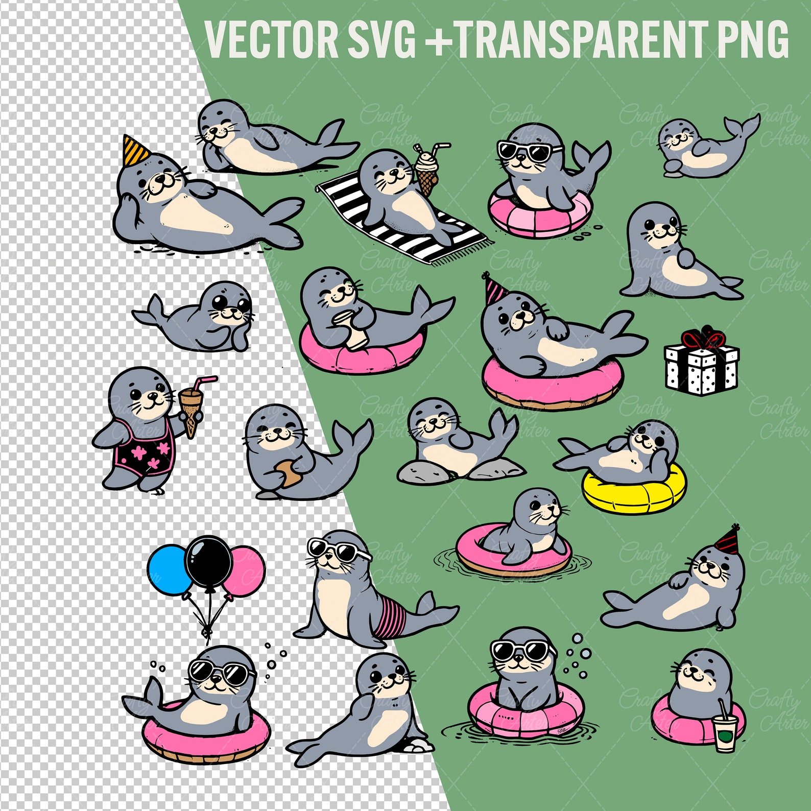 Seal Chill Clipart Bundle, Summer Animals (PNG, SVG) - Etsy