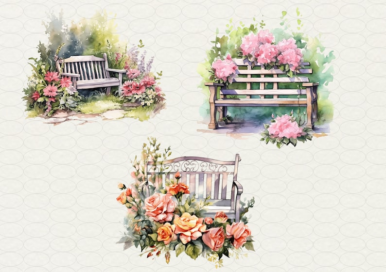 Watercolor Flower Bench Clipart Wedding Bench Bench Clipart - Etsy