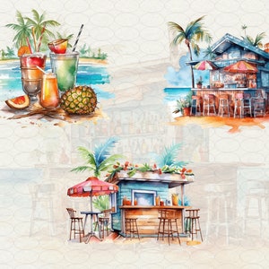 Watercolor Beach Bar Clipart, 20 Png Tropical Island Hawaii Cocktail ...