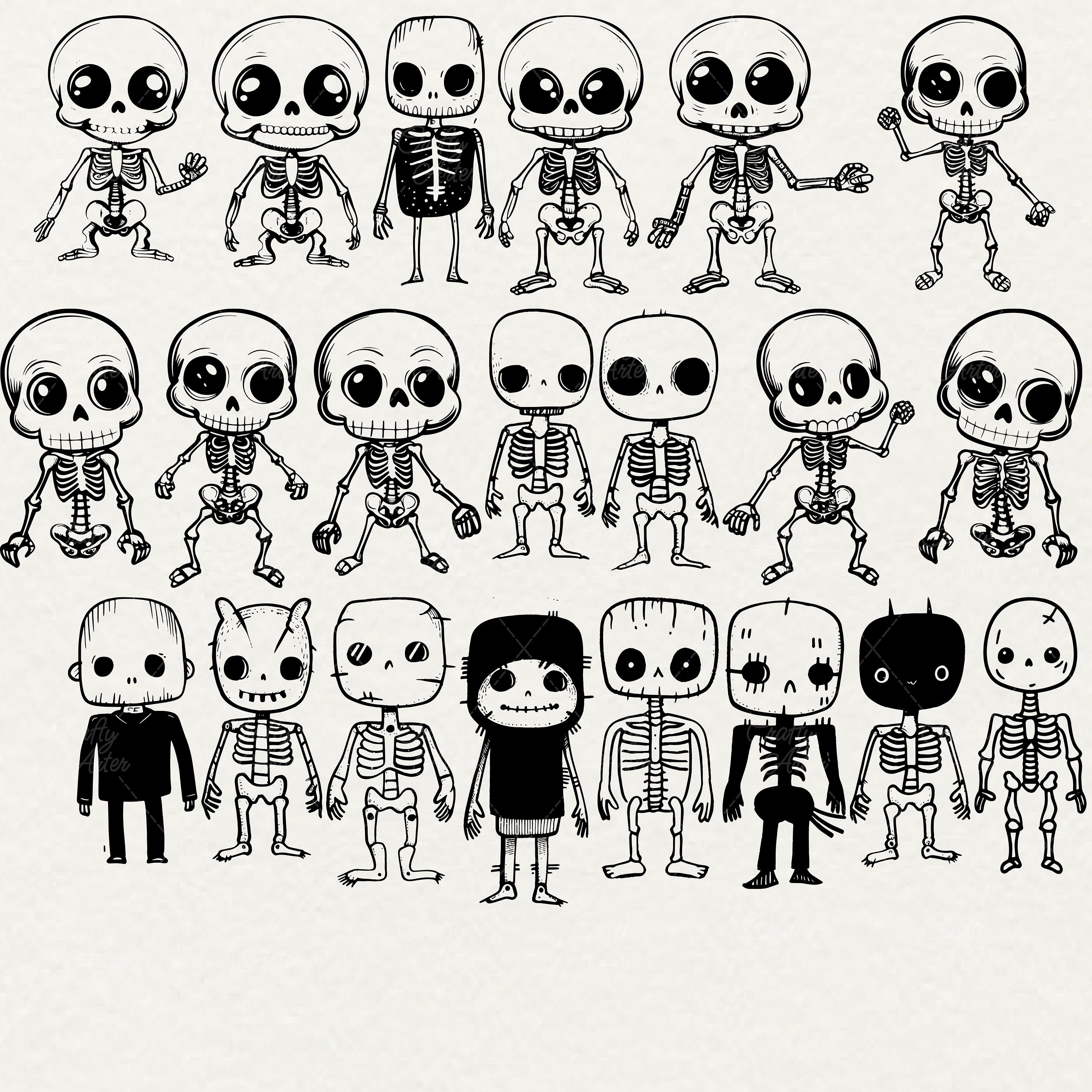 Cute Skeleton SVG Clipart Bundle, Halloween Skull Designs (PNG + SVG ...